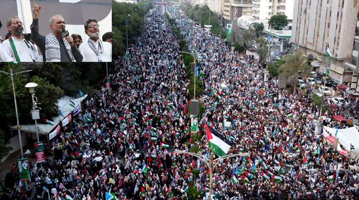 کراچی میں جماعت اسلامی کا غزہ ملین مارچ، ہزاروں افراد کی شرکت
